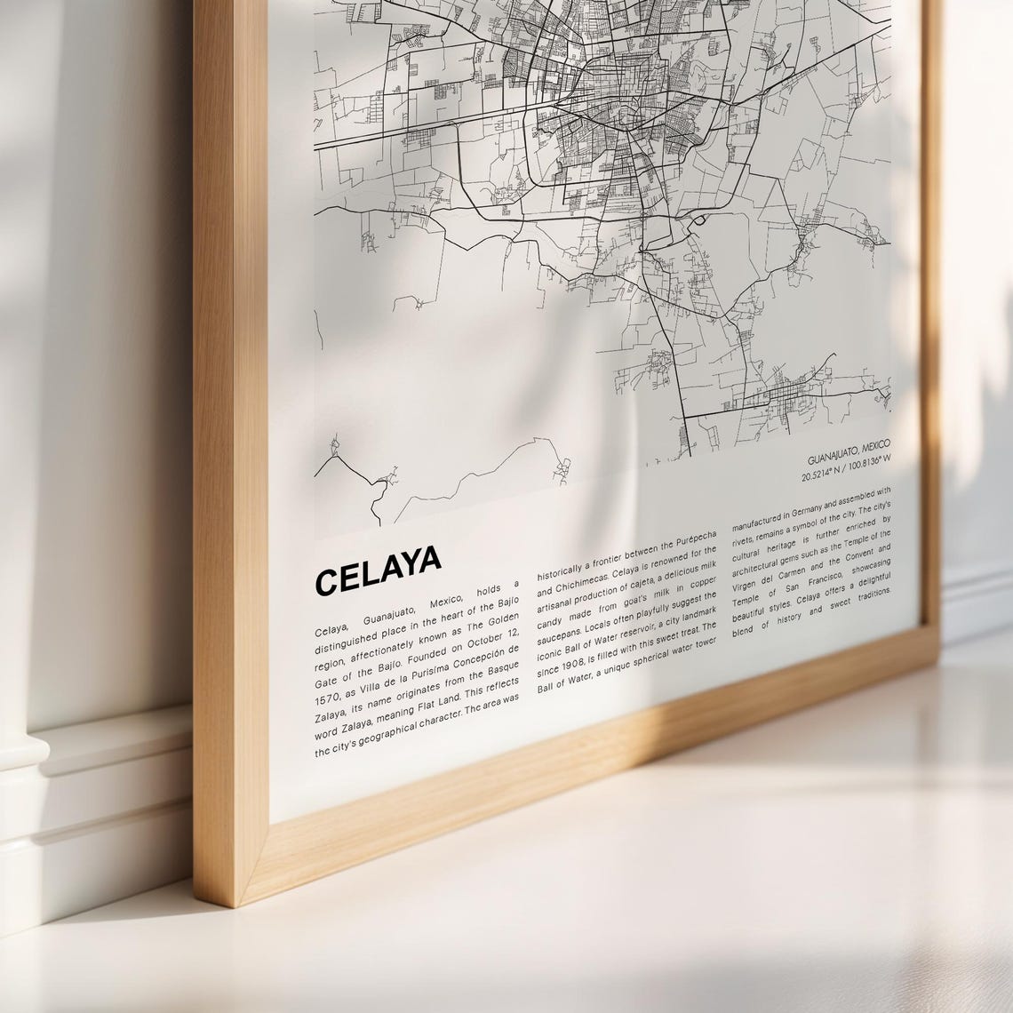Celaya Map Print, Celaya Travel Map, Celaya Wall Decor Art, Celaya ...