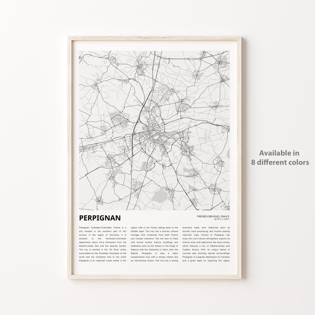 Perpignan Map Print, Perpignan Travel Map, Perpignan Wall Decor Art ...