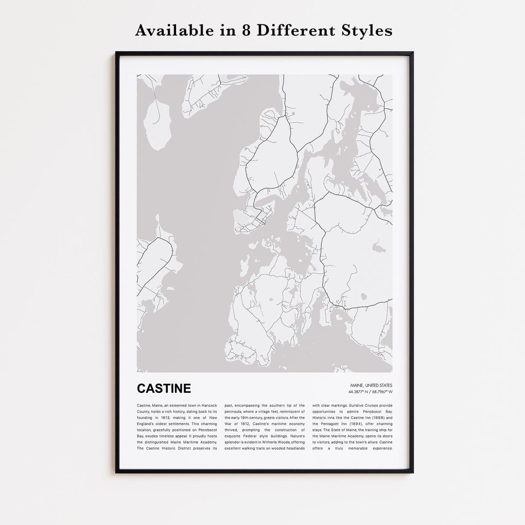 Castine Map Print, Castine Travel Map, Castine Wall Decor Art, Castine ...