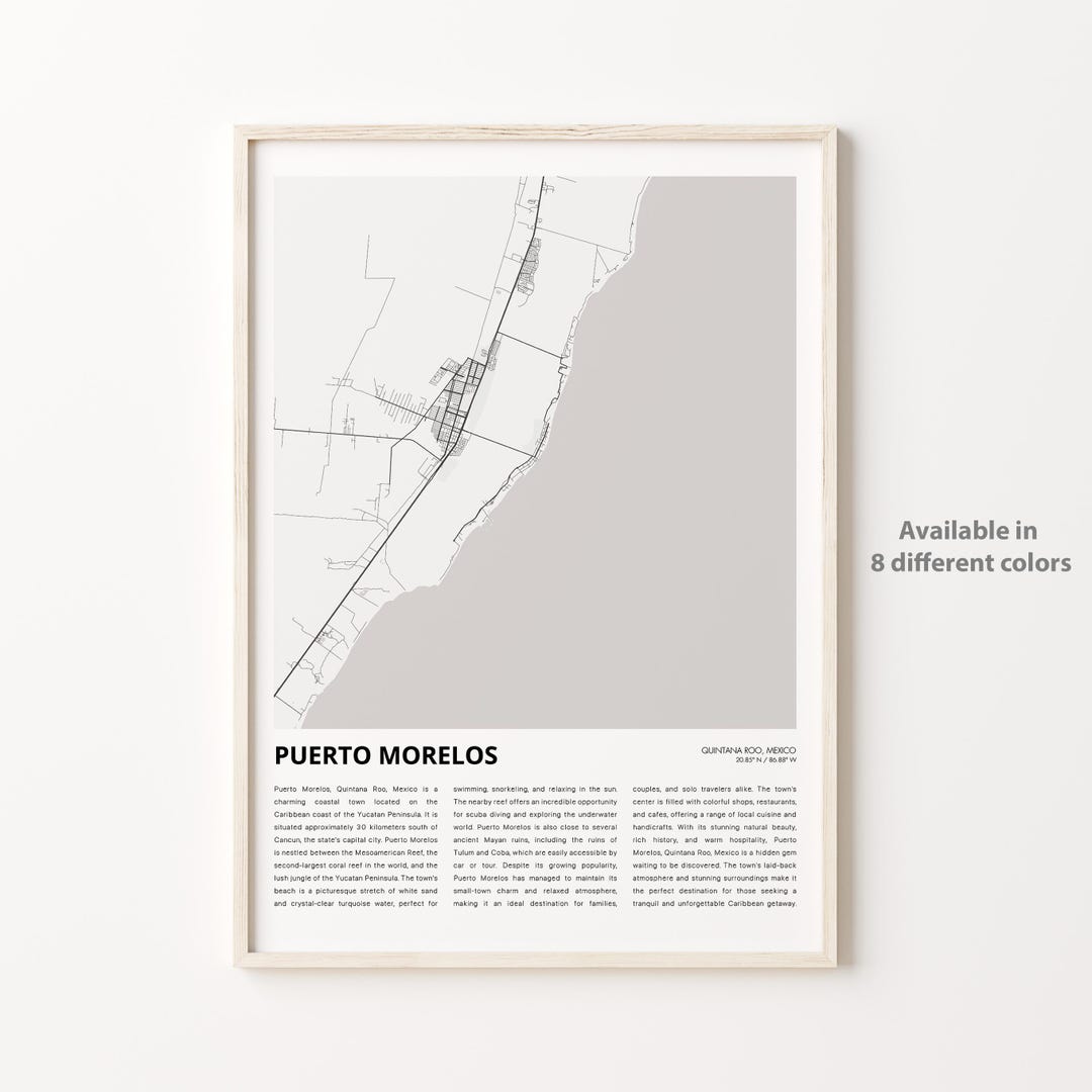 Puerto Morelos Map Print, Puerto Morelos Travel Map, Puerto Morelos ...