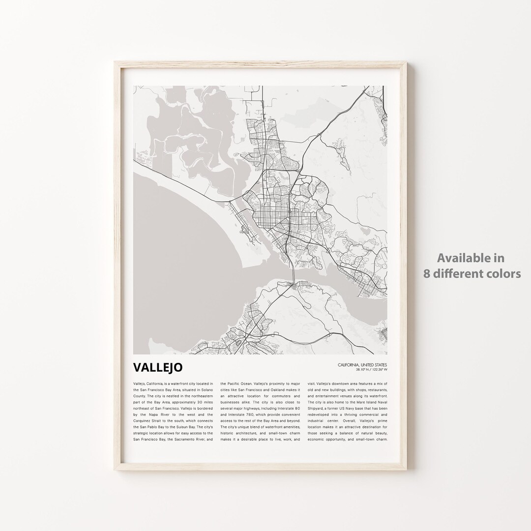 Vallejo Map Print, Vallejo Travel Map, Vallejo Wall Decor Art, Vallejo ...