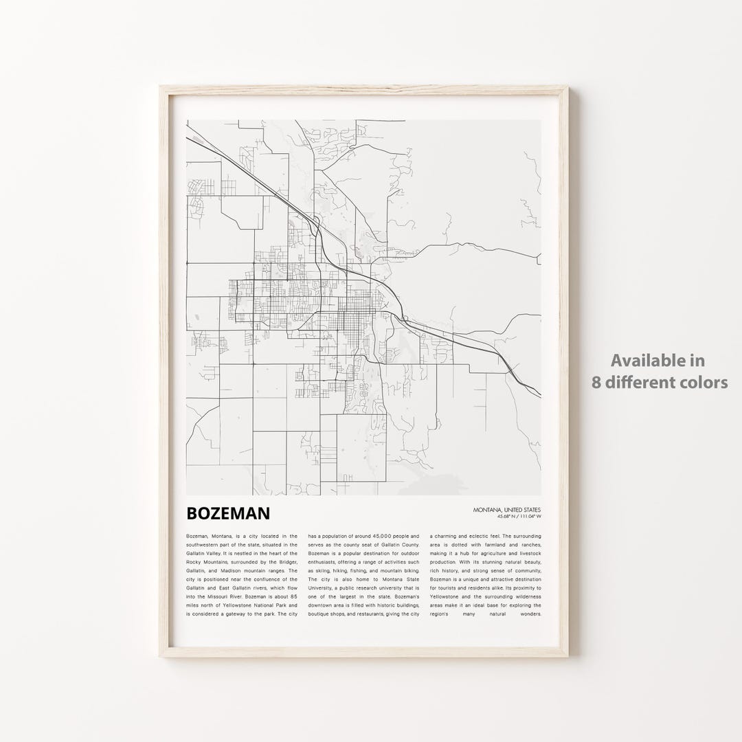 Bozeman Map Print, Bozeman Travel Map, Bozeman Wall Decor Art, Bozeman ...