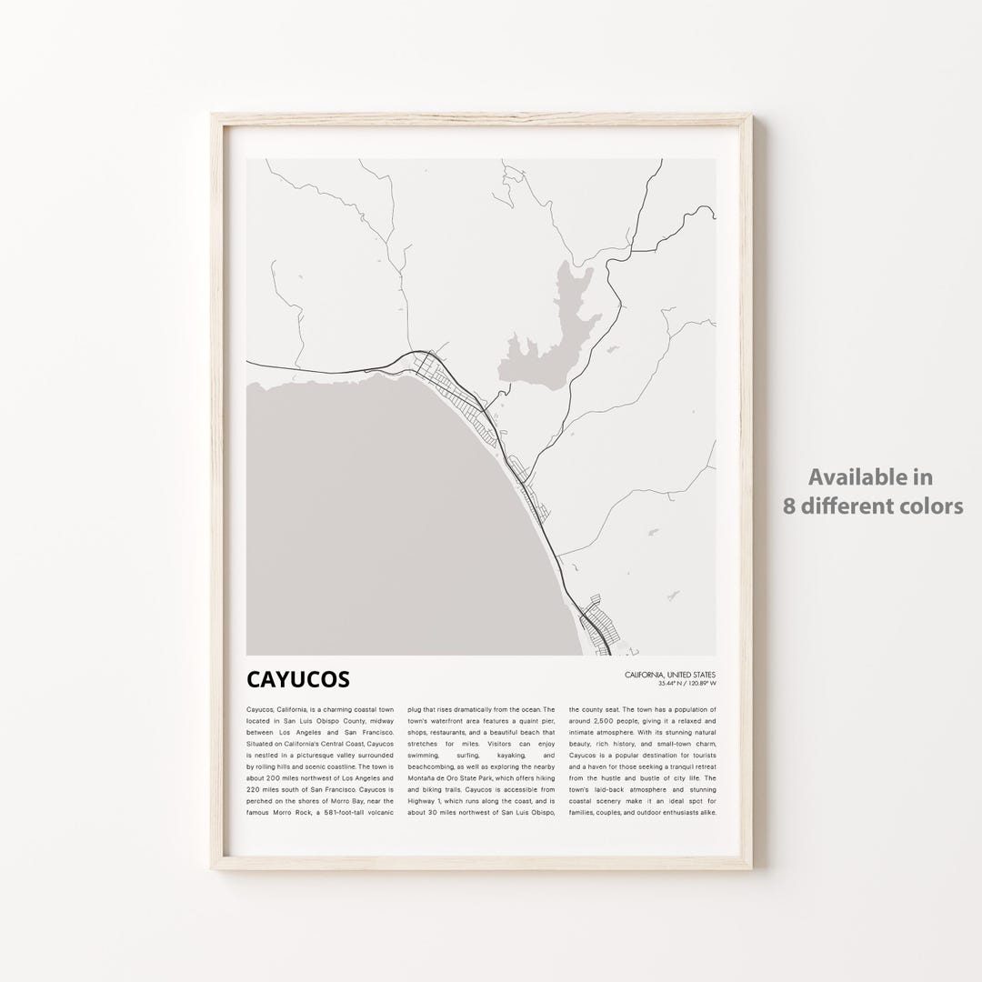 Cayucos Map Print, Cayucos Travel Map, Cayucos Wall Decor Art, Cayucos ...