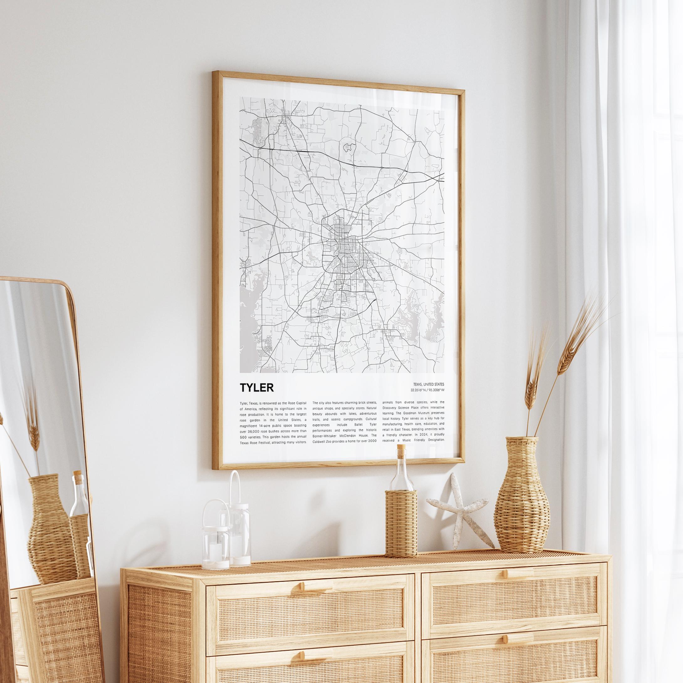 Tyler Map Print, Tyler Travel Map, Tyler Wall Decor Art, Tyler Texas ...