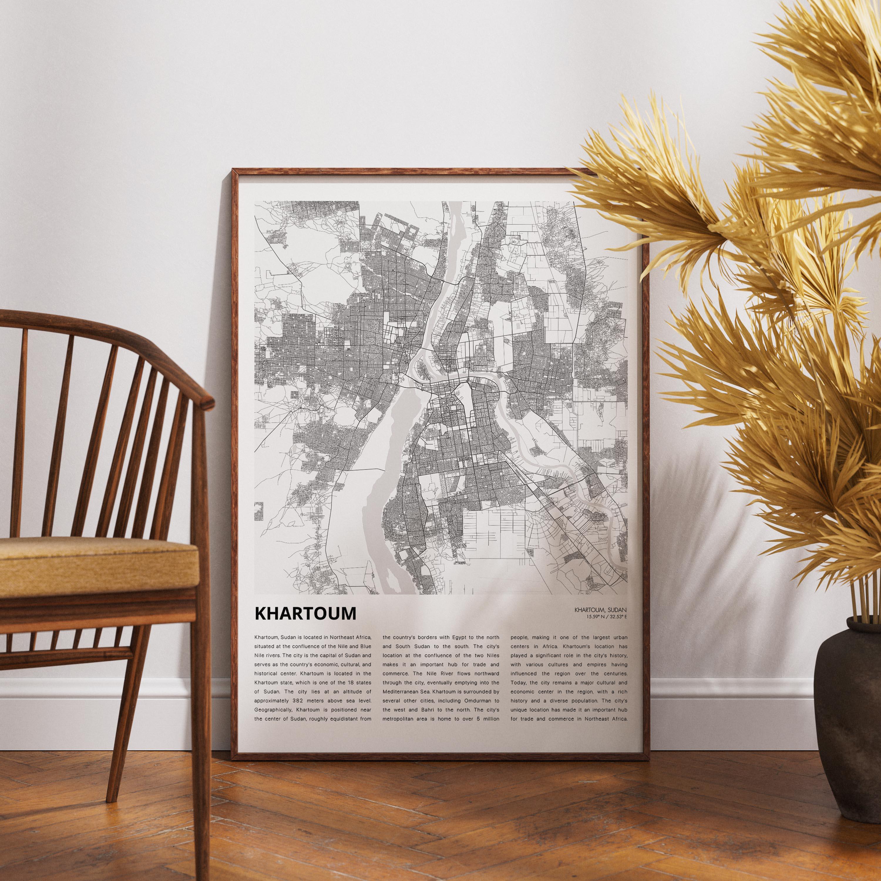 Khartoum Map Print, Khartoum Travel Map, Khartoum Wall Decor Art ...