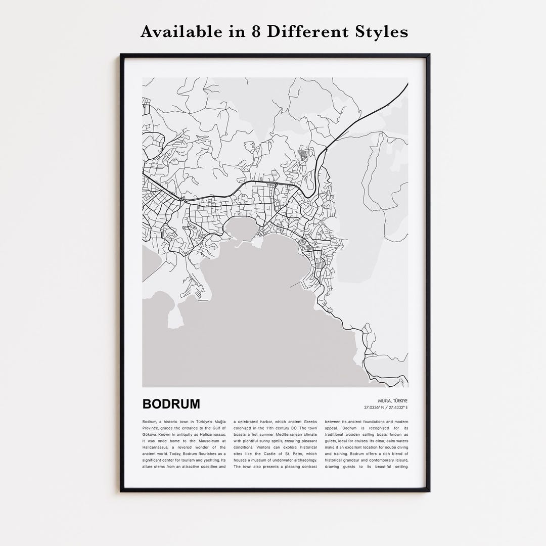 Bodrum Map Print, Bodrum Travel Map, Bodrum Wall Decor Art, Bodrum ...