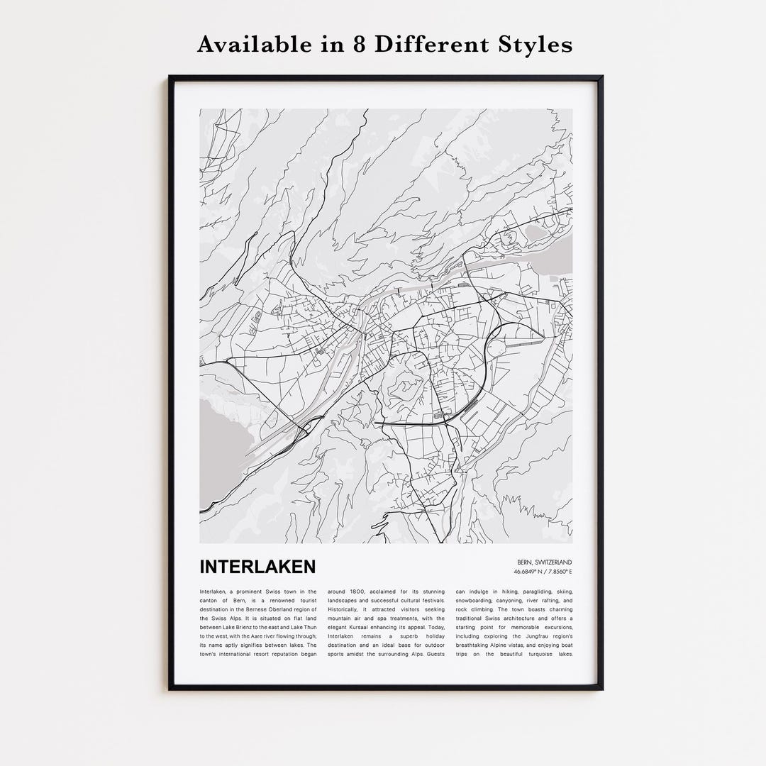Interlaken Map Print, Interlaken Map Print, Interlaken Wand Decor Art ...