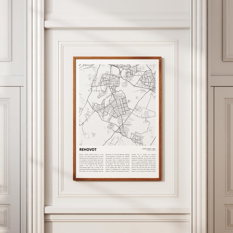 Rehovot Map Print, Rehovot Travel Map, Rehovot Wall Decor Art, Rehovot ...