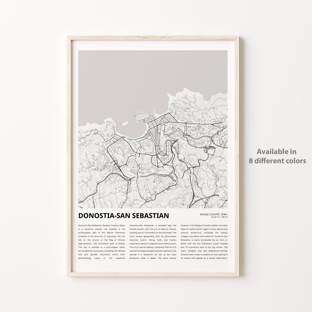 Donostia-san Sebastian Map Print, Donostia-san Sebastian Travel Map ...