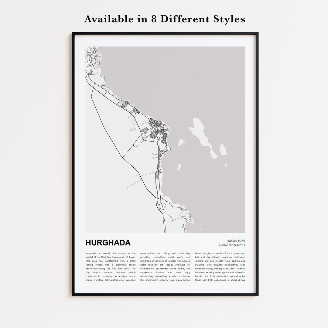 Hurghada Map Print, Hurghada Travel Map, Hurghada Wall Decor Art ...