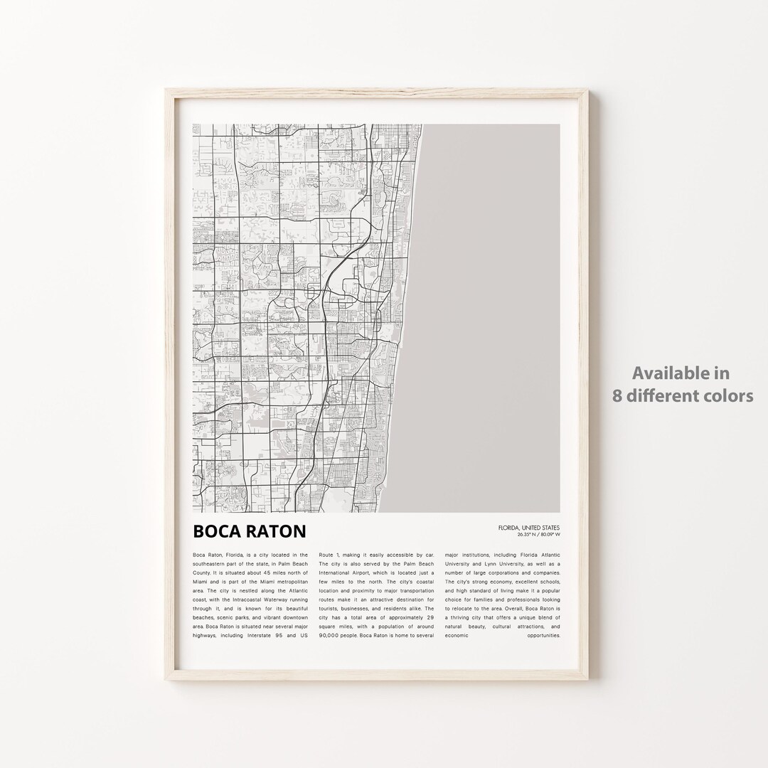 Boca Raton Map Print, Boca Raton Travel Map, Boca Raton Wall Decor Art ...