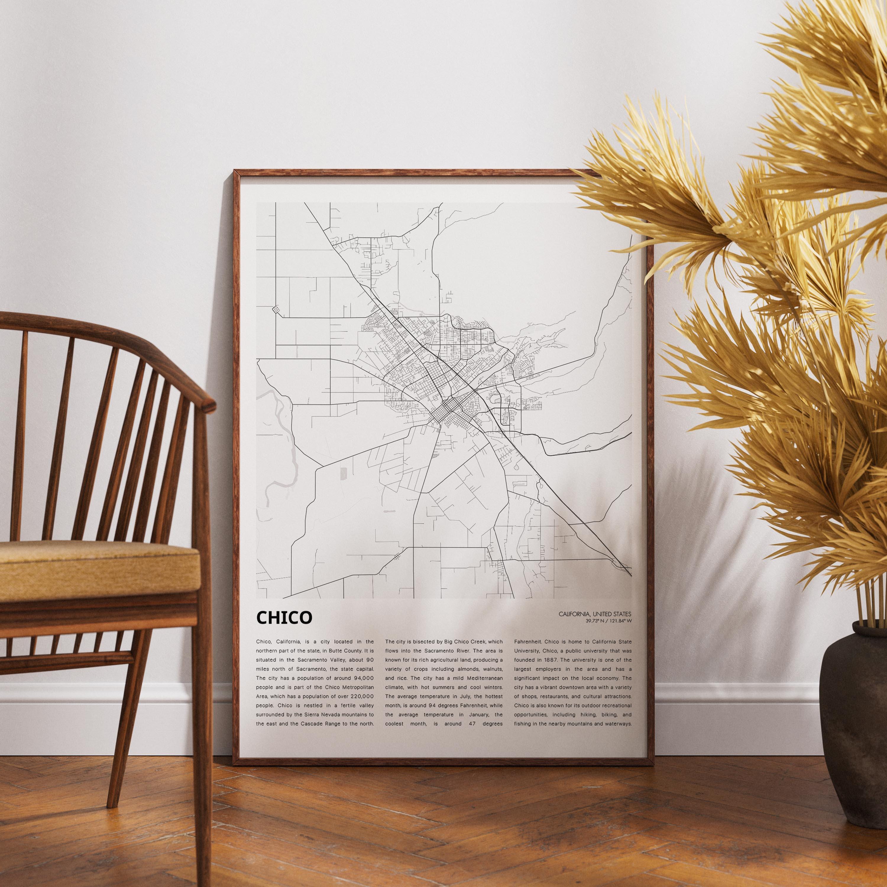 Chico Map Print, Chico Travel Map, Chico Wall Decor Art, Chico ...