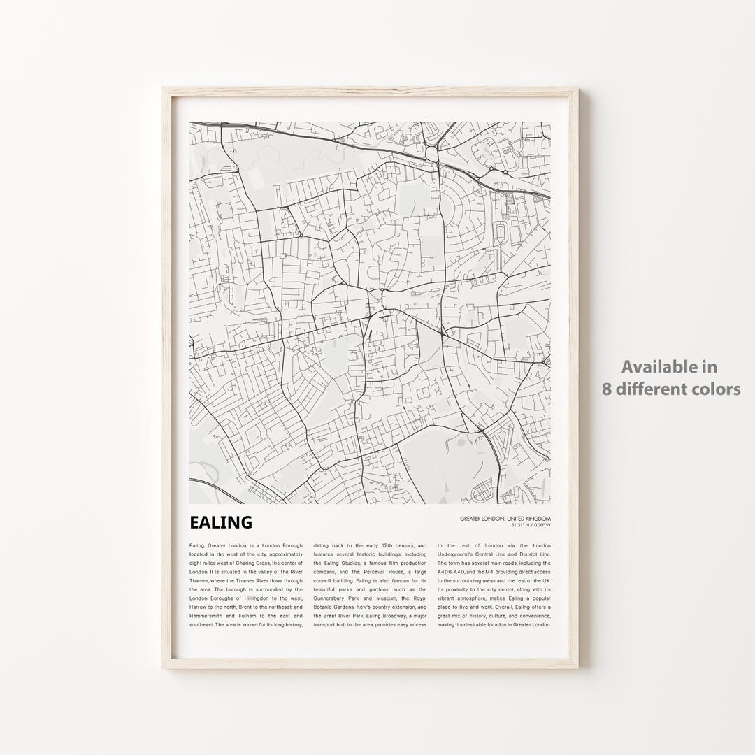 Ealing Map Print, Ealing Travel Map, Ealing Wall Decor Art, Ealing ...