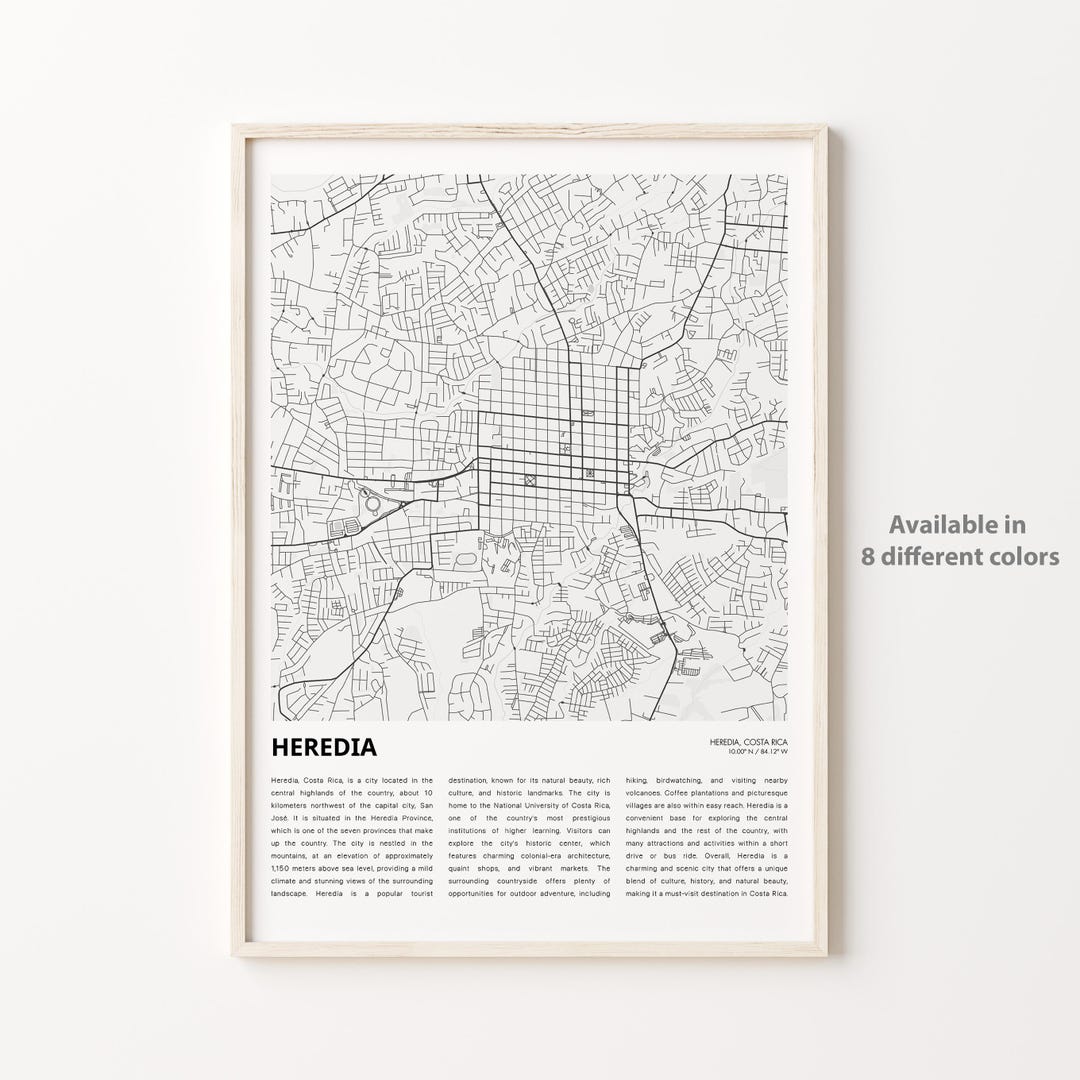 Heredia Map Print, Heredia Travel Map, Heredia Wall Decor Art, Heredia ...