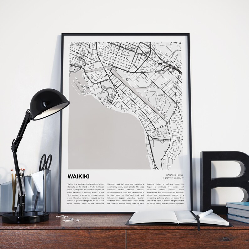 Waikiki Map Print, Waikiki Travel Map, Waikiki Wall Decor Art, Waikiki ...