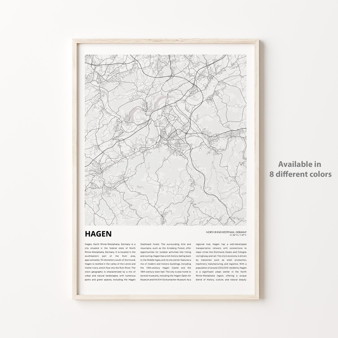 Hagen Map Print, Hagen Travel Map, Hagen Wall Decor Art, Hagen North ...