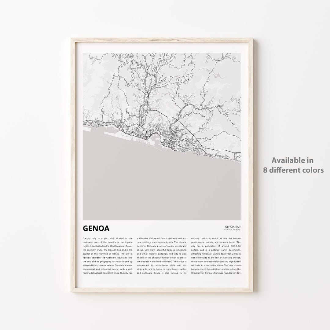 Genoa Map Print, Genoa Travel Map, Genoa Wall Decor Art, Genoa Genoa ...