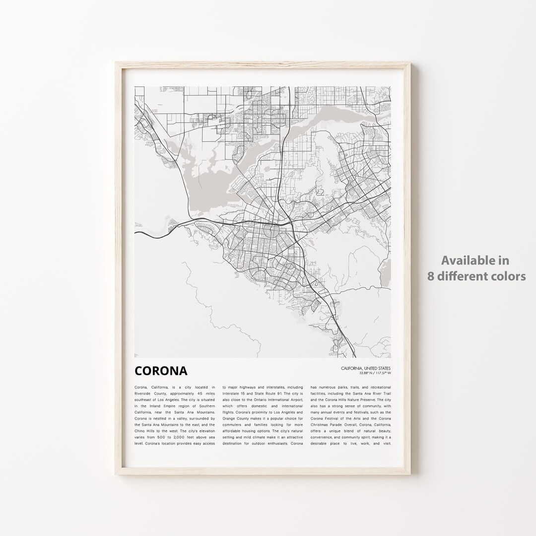 Corona Map Print, Corona Travel Map, Corona Wall Decor Art, Corona ...