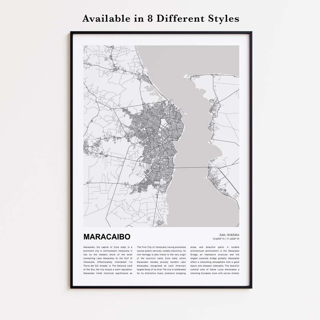 Maracaibo Map Print, Maracaibo Travel Map, Maracaibo Wall Decor Art ...