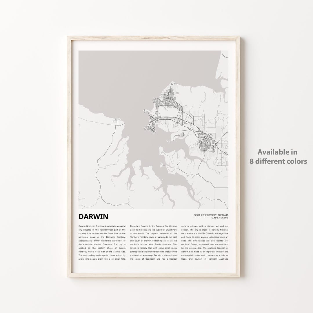 Darwin Map Print, Darwin Travel Map, Darwin Wall Decor Art, Darwin ...