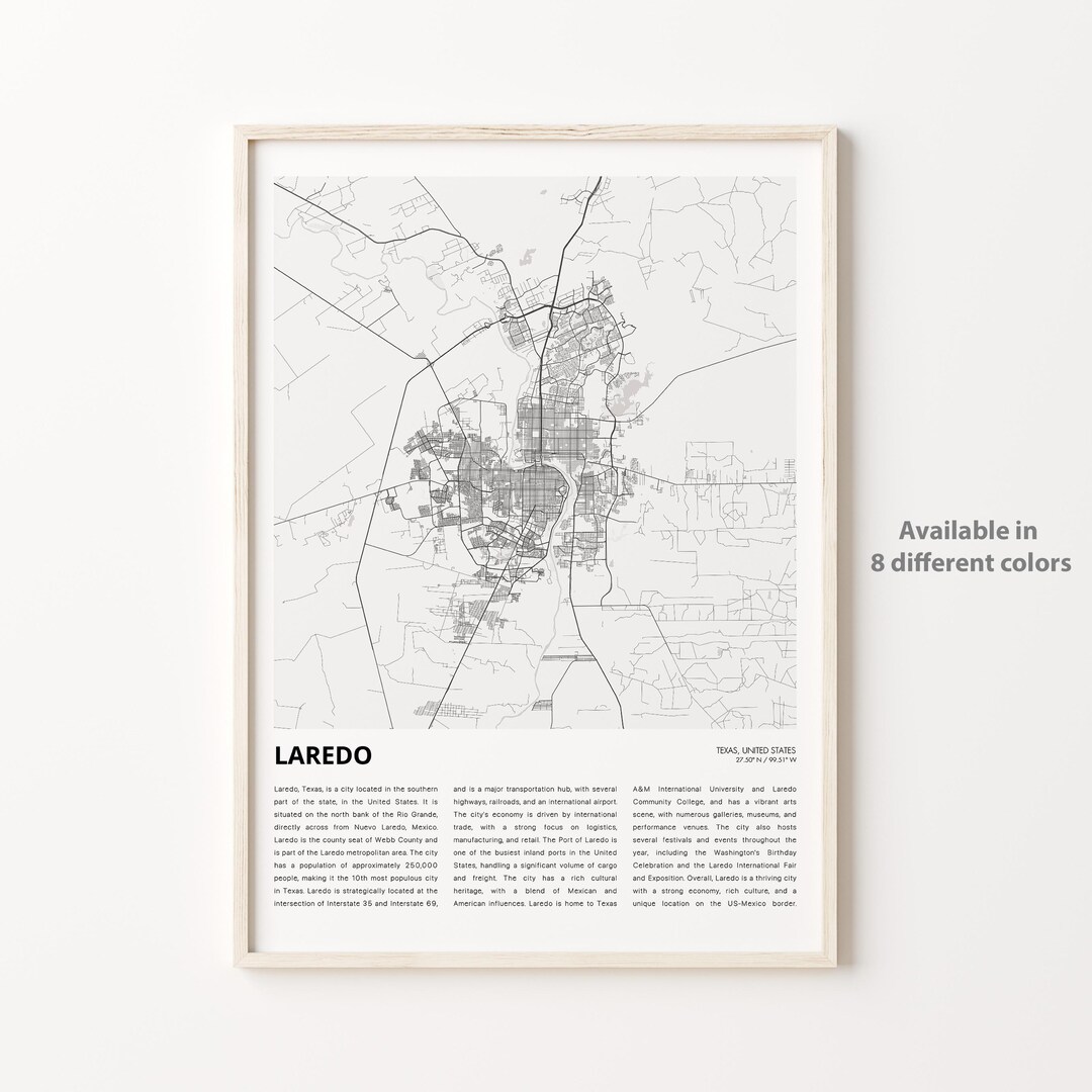 Laredo Map Print, Laredo Travel Map, Laredo Wall Decor Art, Laredo ...
