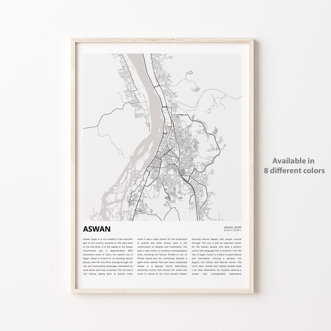 Aswan Map Print, Aswan Travel Map, Aswan Wall Decor Art, Aswan Aswan ...