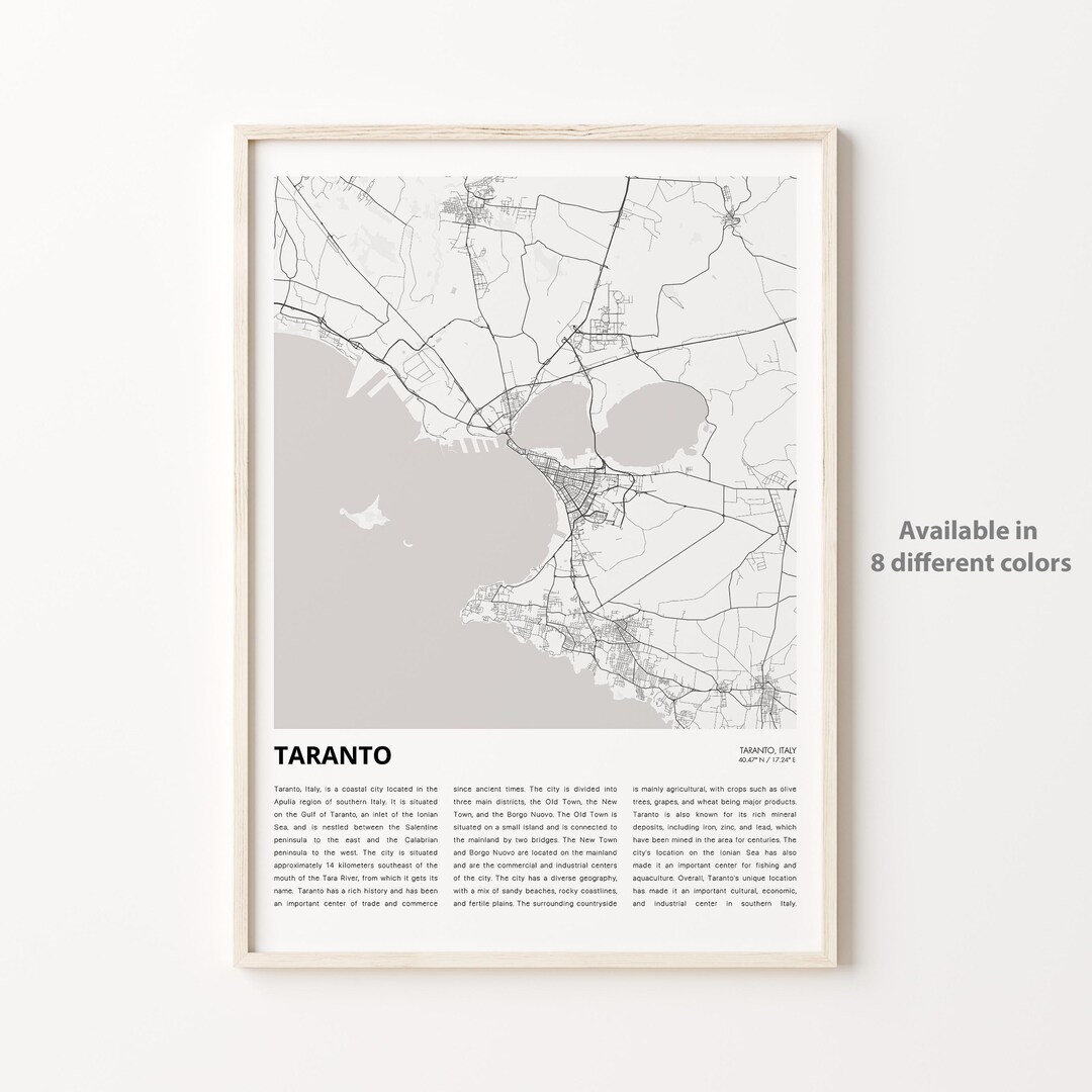 Taranto Map Print, Taranto Travel Map, Taranto Wall Decor Art, Taranto Taranto, Housewarming ...