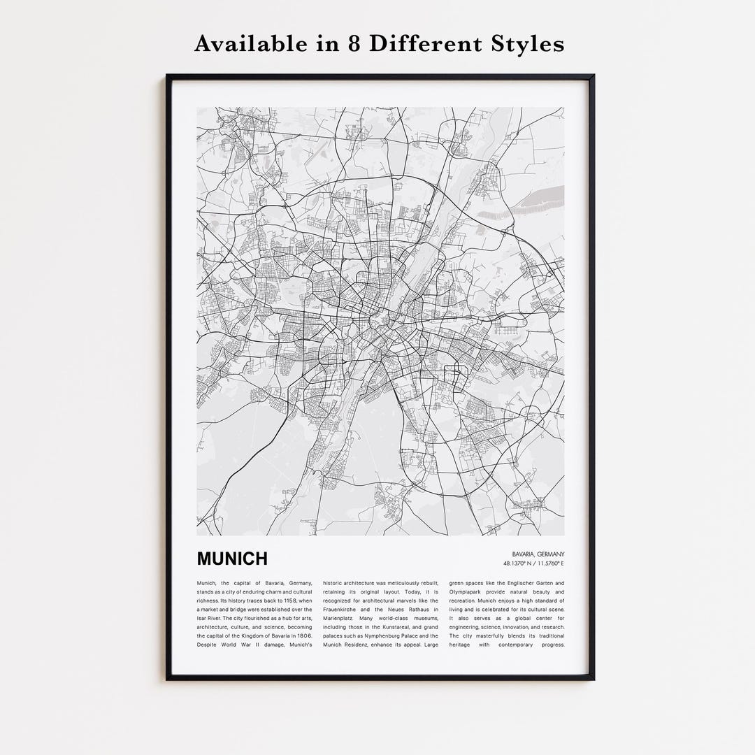 Munich Map Print, Munich Travel Map, Munich Wall Decor Art, Munich ...