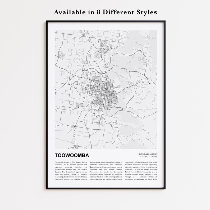 Toowoomba Map Print, Toowoomba Travel Map, Toowoomba Wall Decor Art ...