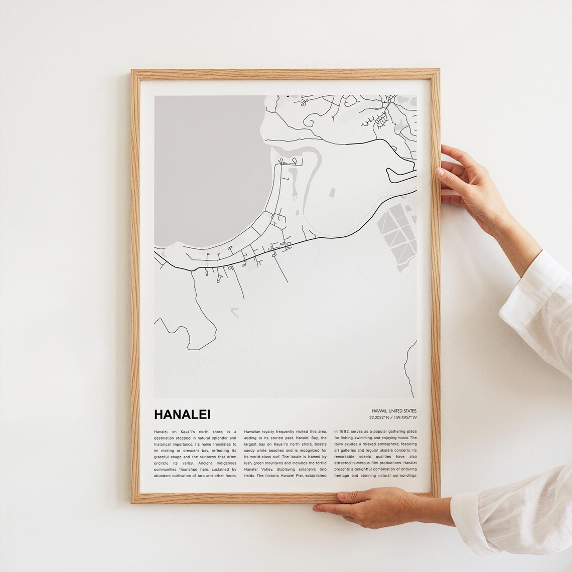 Hanalei Map Print, Hanalei Travel Map, Hanalei Wall Decor Art, Hanalei ...