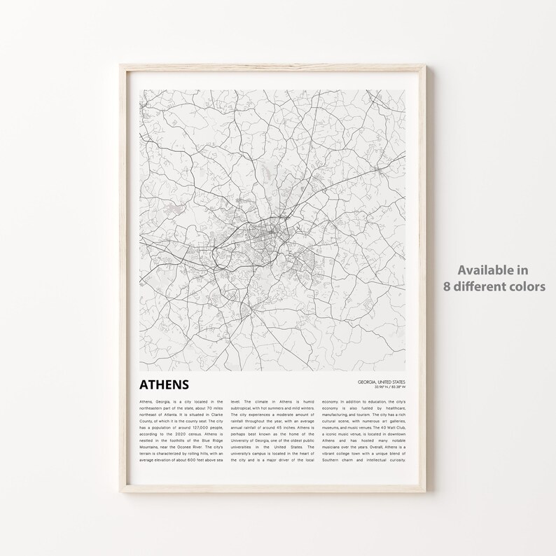 Athens Map Print, Athens Travel Map, Athens Wall Decor Art, Athens ...
