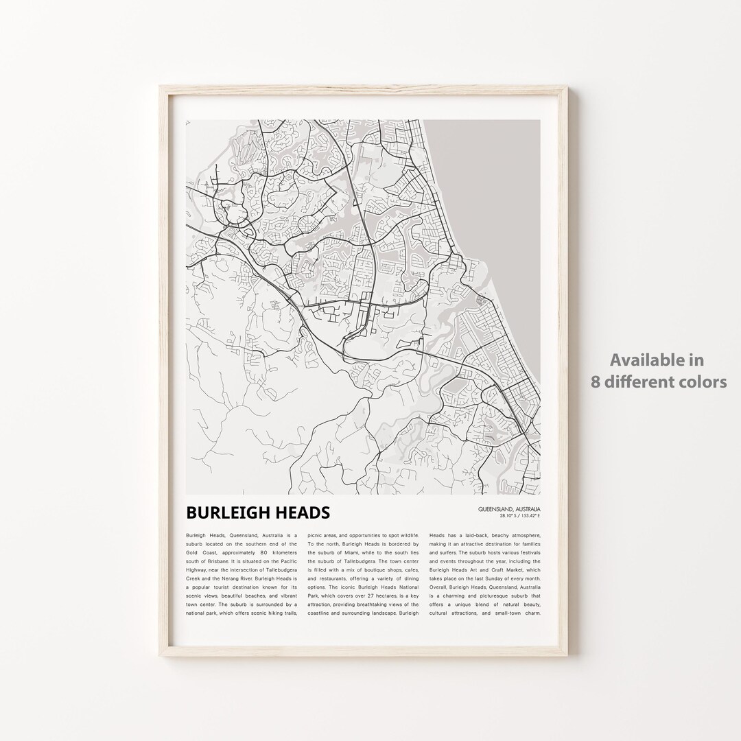 Burleigh Heads Map Print, Burleigh Heads Travel Map, Burleigh Heads ...