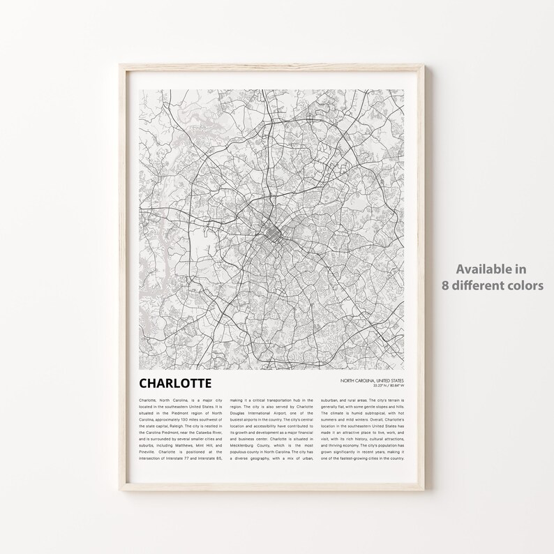 Charlotte Map Print, Charlotte Travel Map, Charlotte Wall Decor Art ...