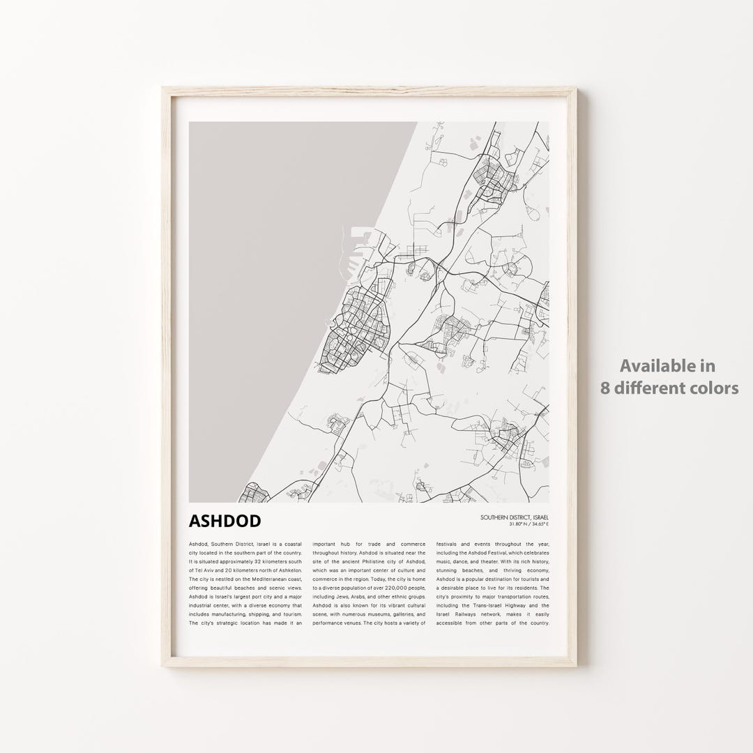 Ashdod Map Print, Ashdod Travel Map, Ashdod Wall Decor Art, Ashdod ...