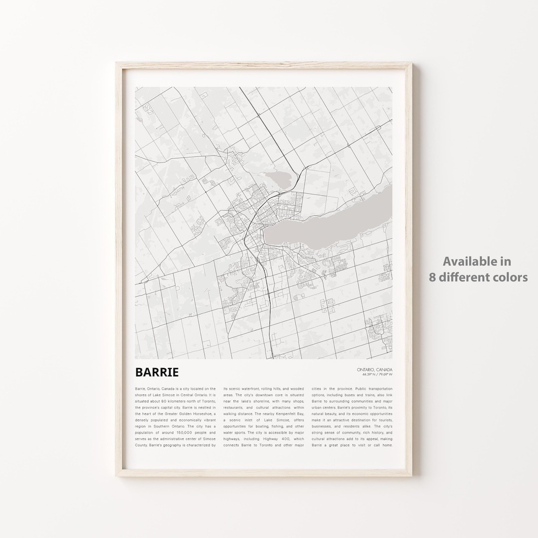 Barrie Map Print, Barrie Travel Map, Barrie Wall Decor Art, Barrie ...