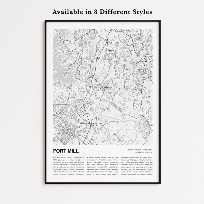 Fort Mill Map Print, Fort Mill Travel Map, Fort Mill Wall Decor Art ...