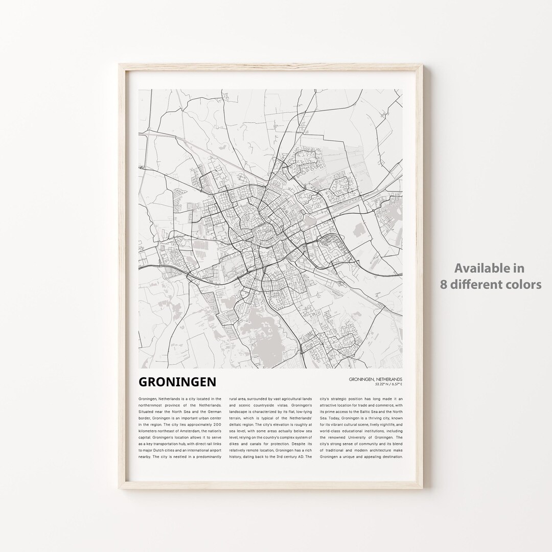 Groningen Map Print, Groningen Travel Map, Groningen Wall Decor Art ...