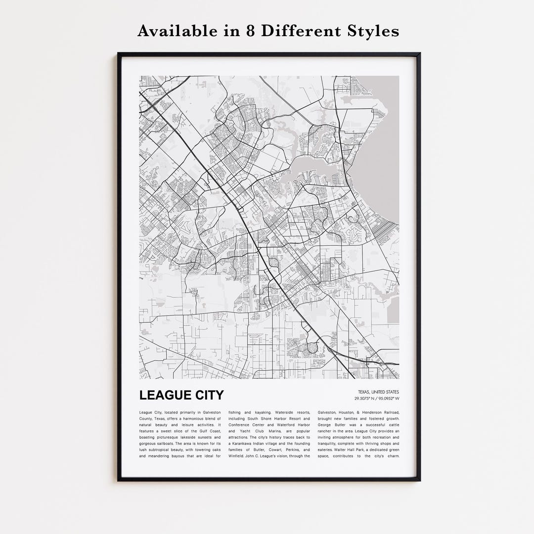 League City Karte Karte, League City Map Druck, League City ...