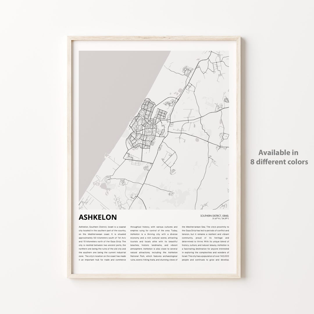 Ashkelon Map Print, Ashkelon Travel Map, Ashkelon Wall Decor Art ...