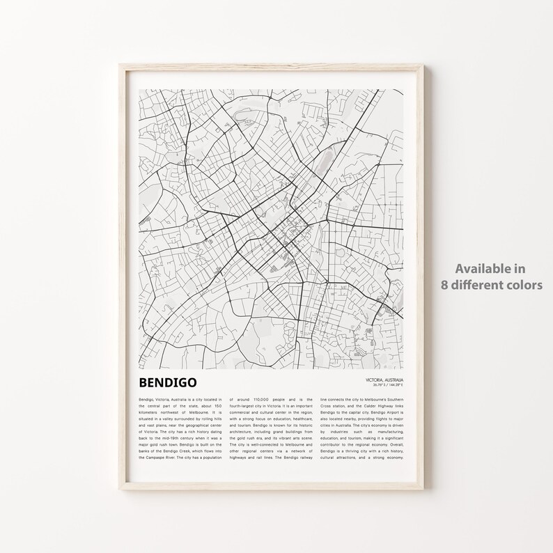 Bendigo Map Print, Bendigo Travel Map, Bendigo Wall Decor Art, Bendigo ...
