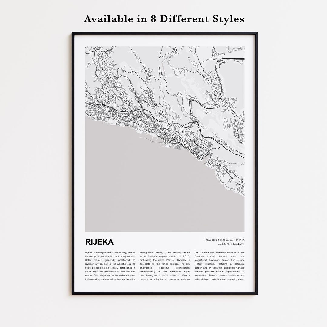 Rijeka Map Print, Rijeka Travel Map, Rijeka Wall Decor Art, Rijeka ...