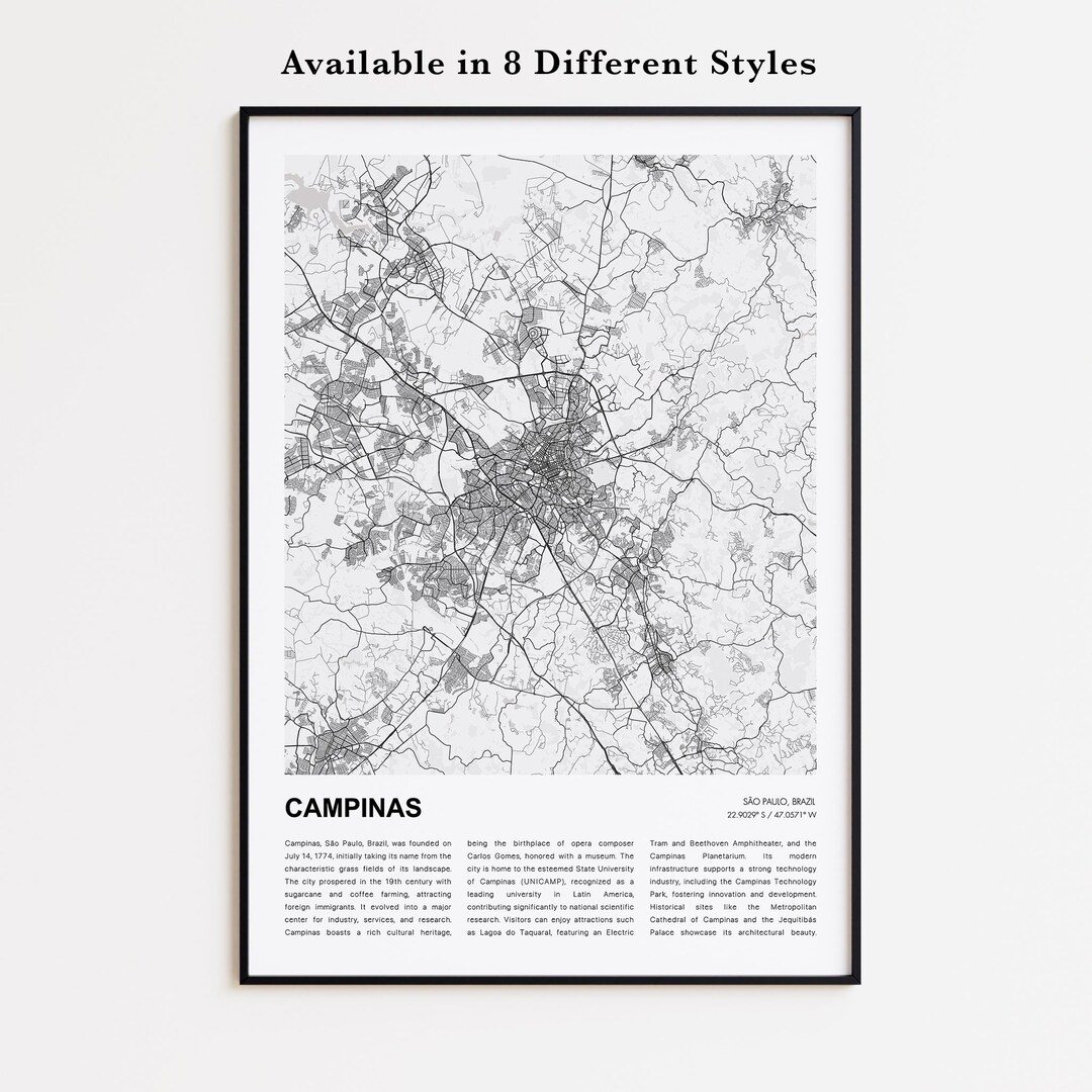 Campinas Map Print, Campinas Travel Map, Campinas Wall Decor Art ...