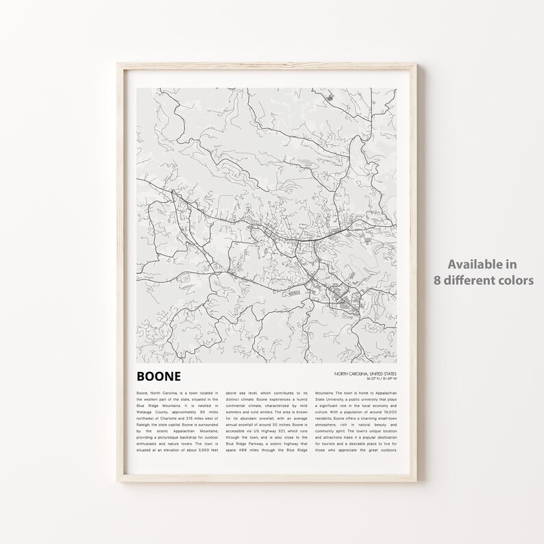 Boone Map Print, Boone Travel Map, Boone Wall Decor Art, Boone North ...