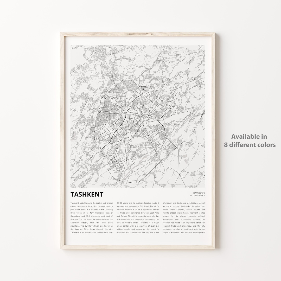 Tashkent Map Print, Tashkent Travel Map, Tashkent Wall Decor Art ...