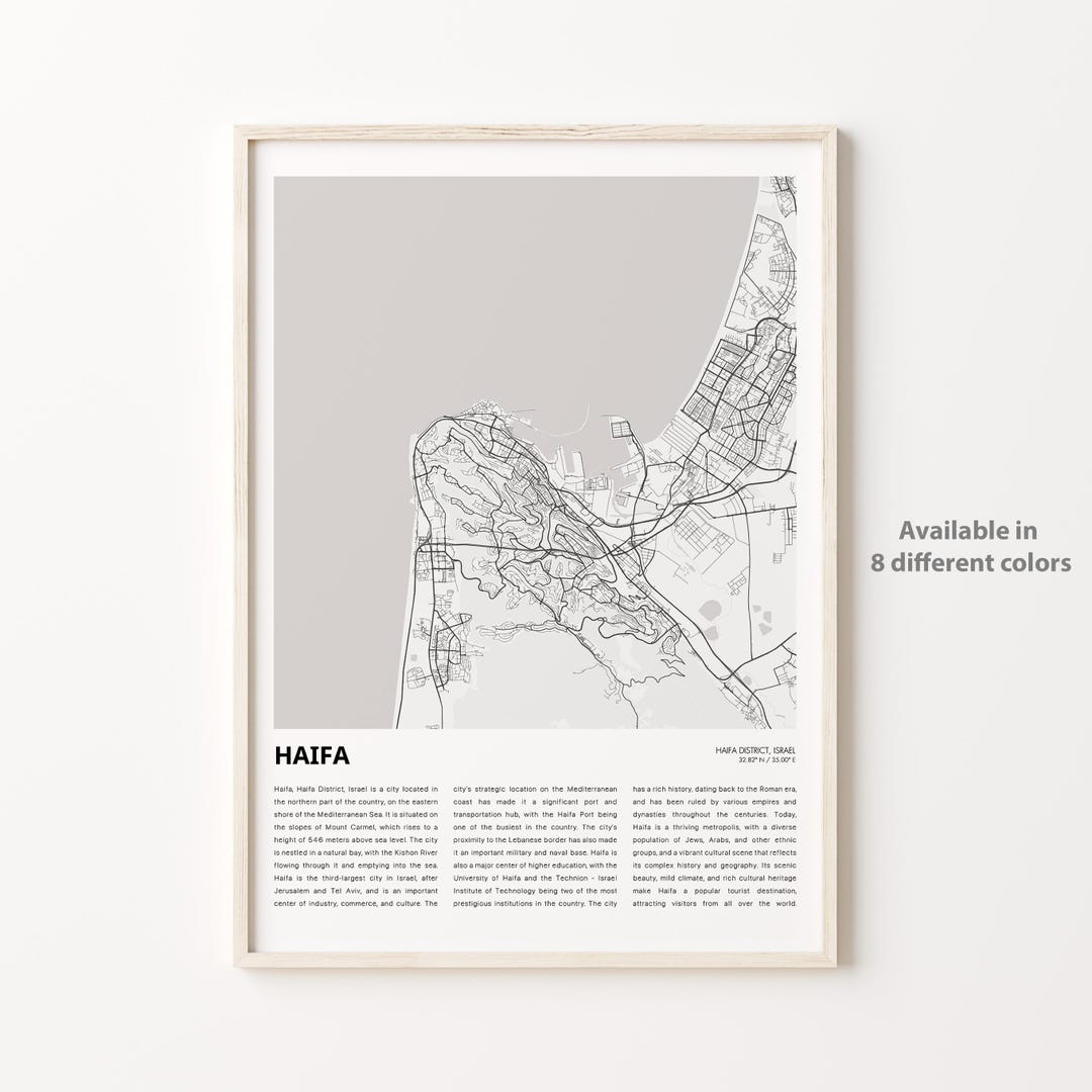 Haifa Map Print, Haifa Travel Map, Haifa Wall Decor Art, Haifa Haifa ...