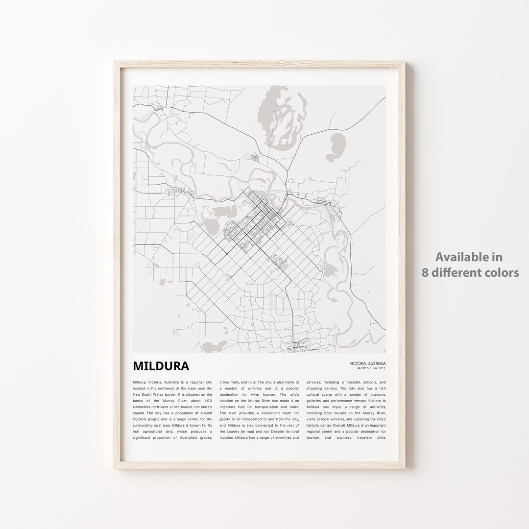 Mildura Map Print, Mildura Travel Map, Mildura Wall Decor Art, Mildura ...