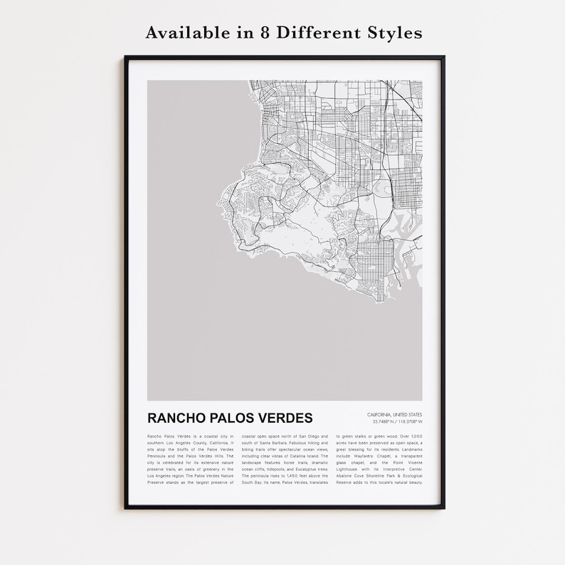 Rancho Palos Verdes Map Print, Rancho Palos Verdes Travel Map, Rancho ...