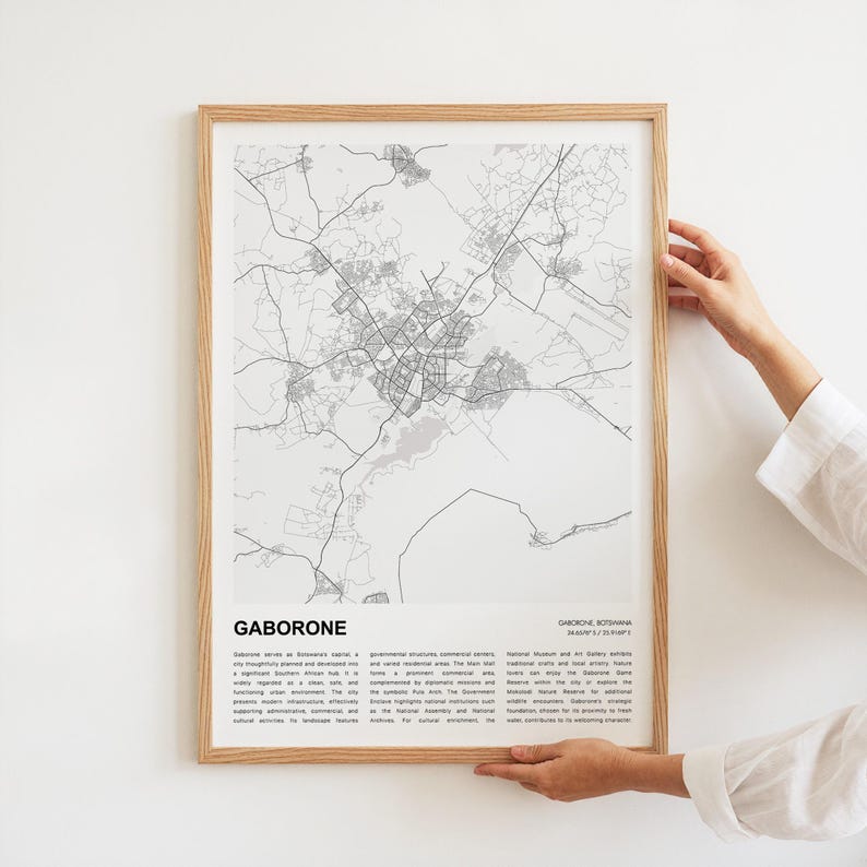 Gaborone Map Print, Gaborone Travel Map, Gaborone Wall Decor Art ...