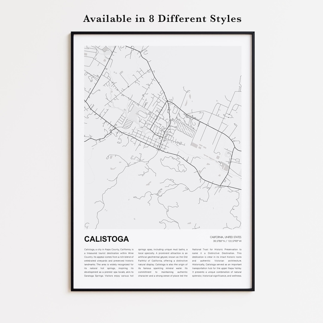 Calistoga Map Print, Calistoga Travel Map, Calistoga Wall Decor Art ...
