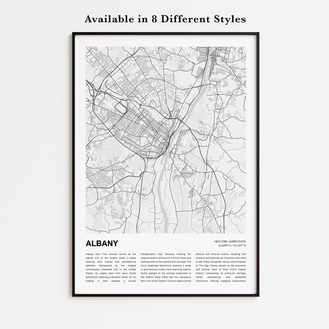 Albany Map Print, Albany Travel Map, Albany Wall Decor Art, Albany New ...